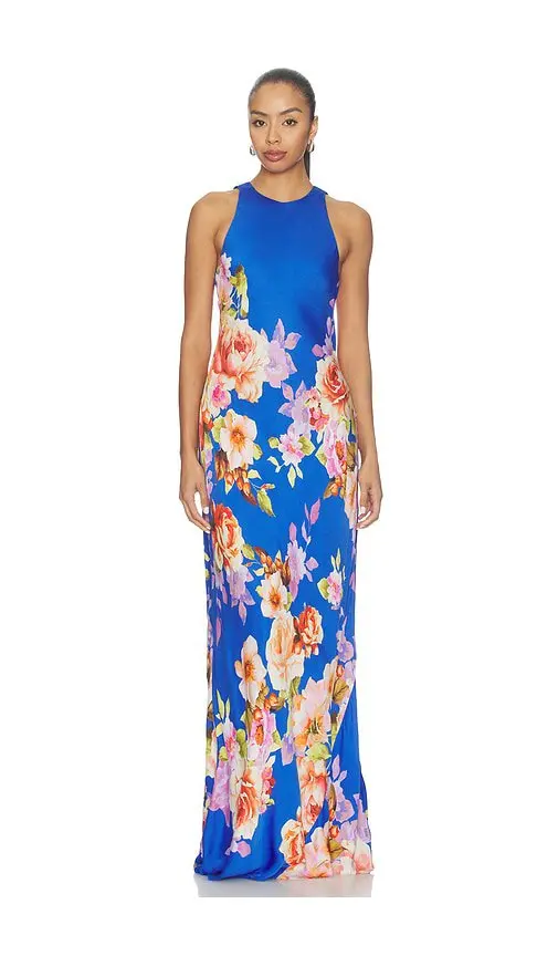 Hemant & Nandita Crew Neck Bias Maxi Dress In . Also - Blue