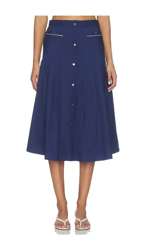 SEROYA Yumi Poplin Skirt In . Also - Blue
