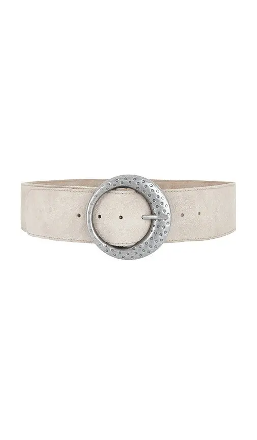 Free People Luna Wide Leather Belt With Hammered Silver-tone Buckle - Beige