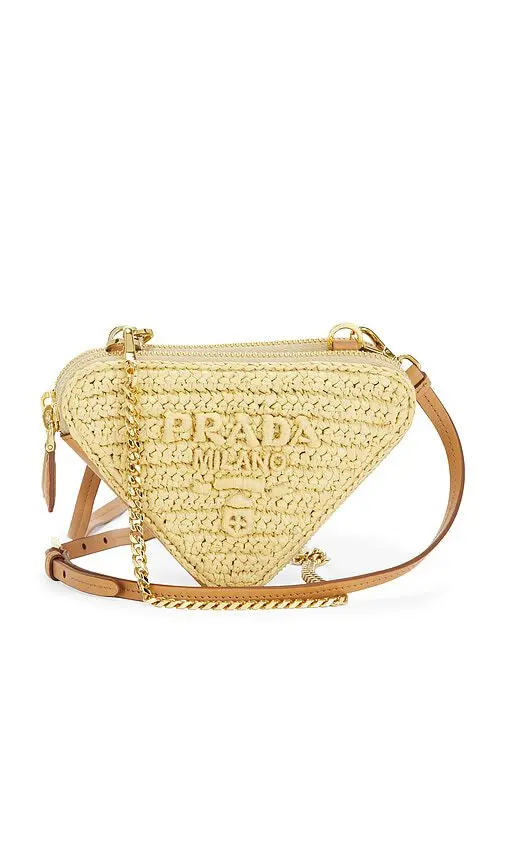 FWRD RENEW Prada Raffia Mini Triangle Shoulder Bag - Beige