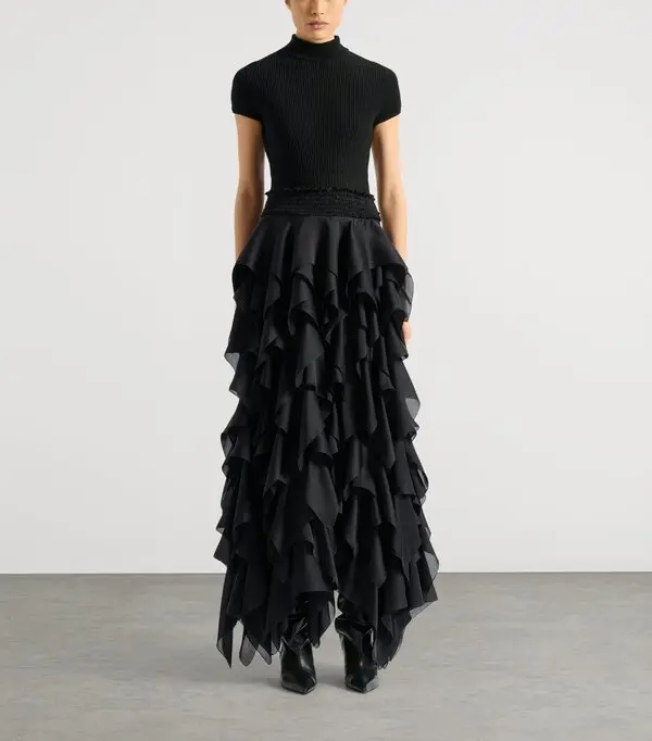 Balmain Silk Ruffled Maxi Skirt