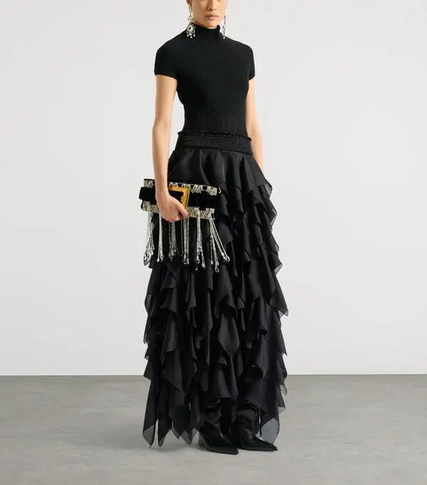 Balmain Silk Ruffled Maxi Skirt
