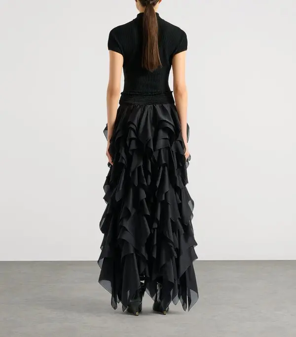 Balmain Silk Ruffled Maxi Skirt