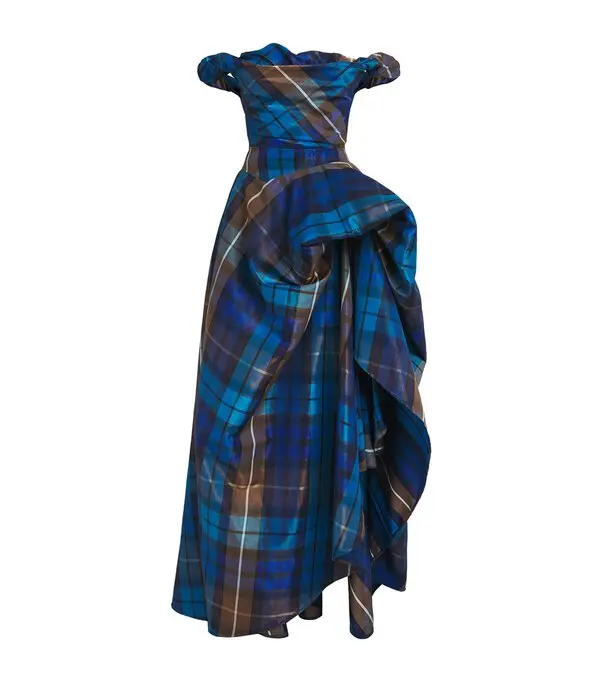 VIVIENNE WESTWOOD Tartan Off-the-shoulder Chichi Gown - Blue