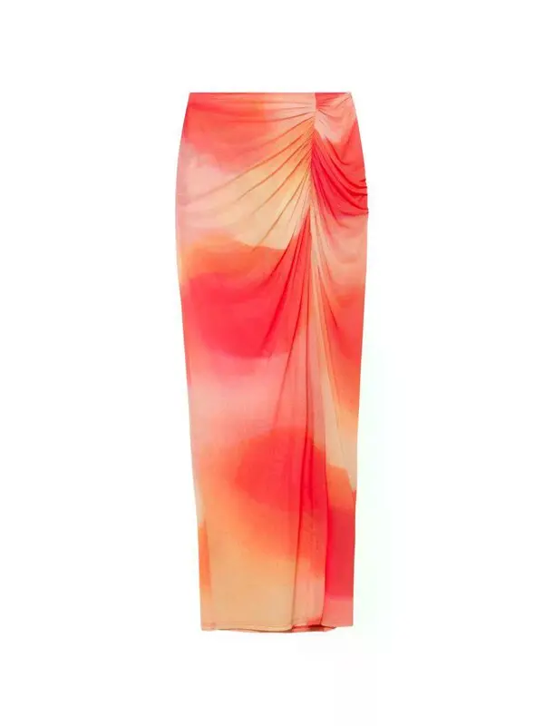 Simkhai Kensingten Ruched Mesh Maxi Skirt - Orange