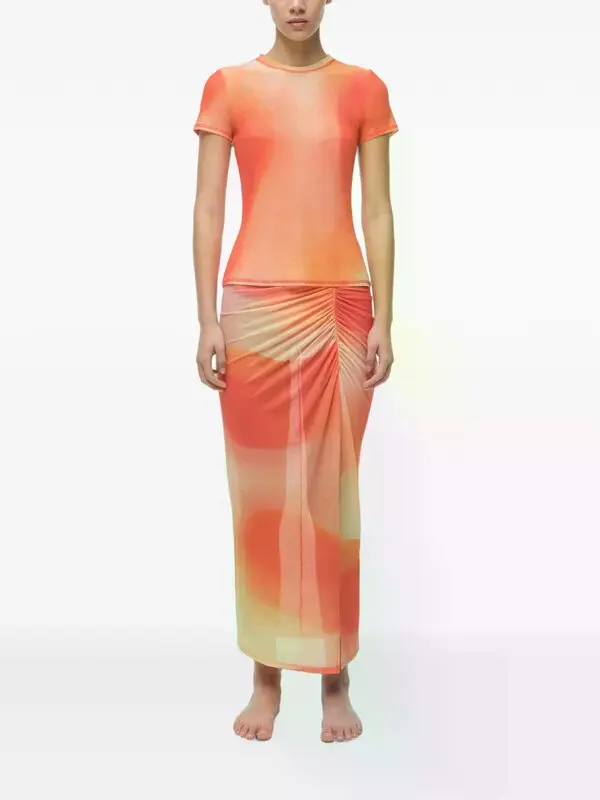 Simkhai Kensingten Ruched Mesh Maxi Skirt