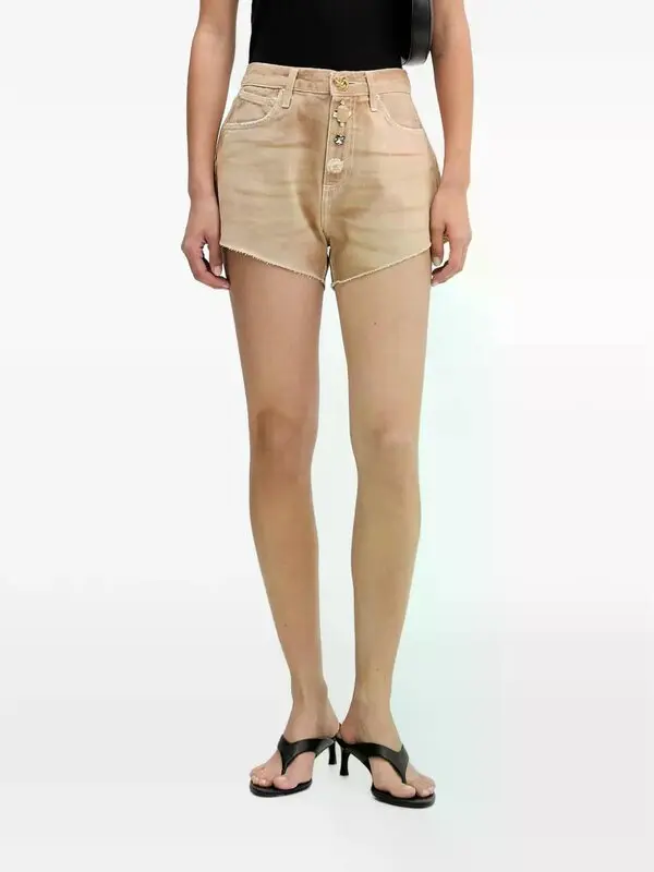 VICOLO Embellished-button Raw-cut Denim Shorts
