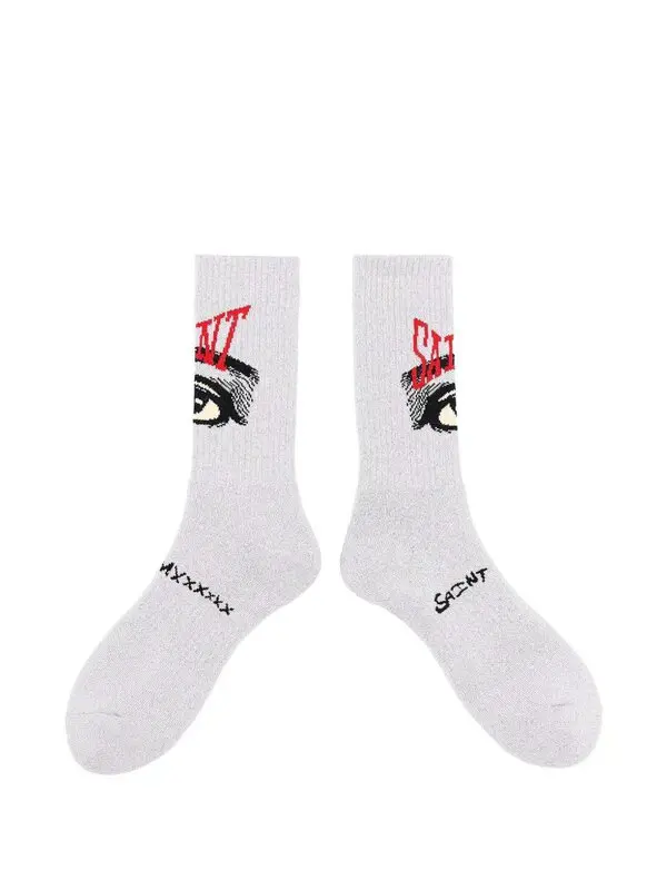 SAINT MXXXXXX Crew Socks With Eye Motif - Grey