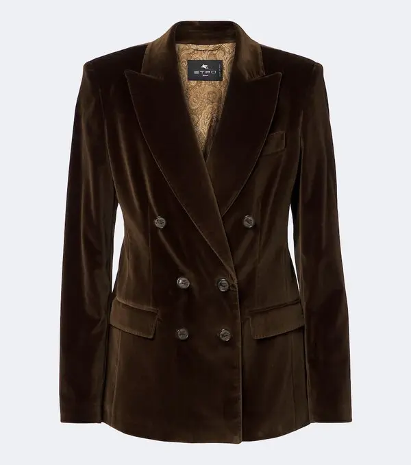 Etro Double-breasted Cotton Velvet Blazer - Brown