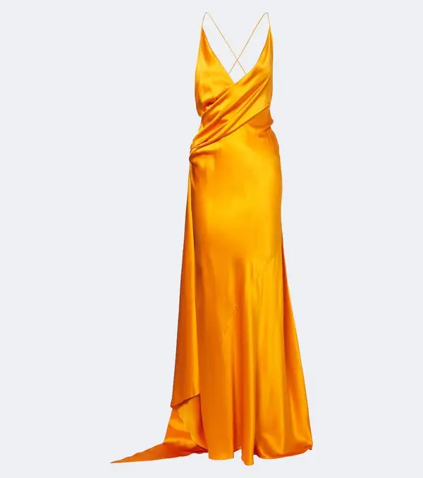 Alex Perry Asymmetric Silk Satin Gown