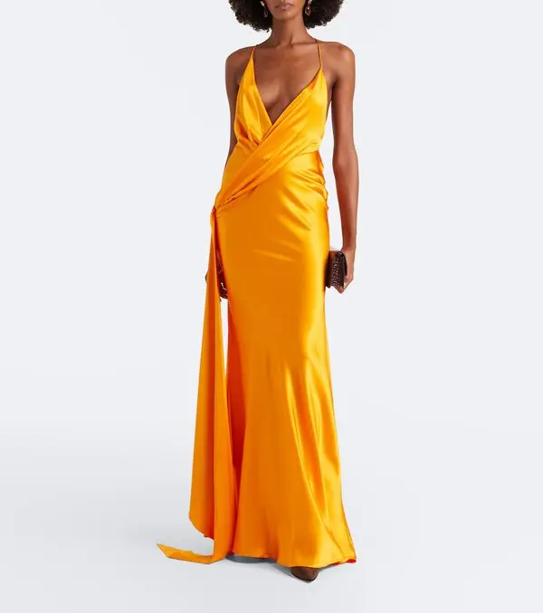 Alex Perry Asymmetric Silk Satin Gown