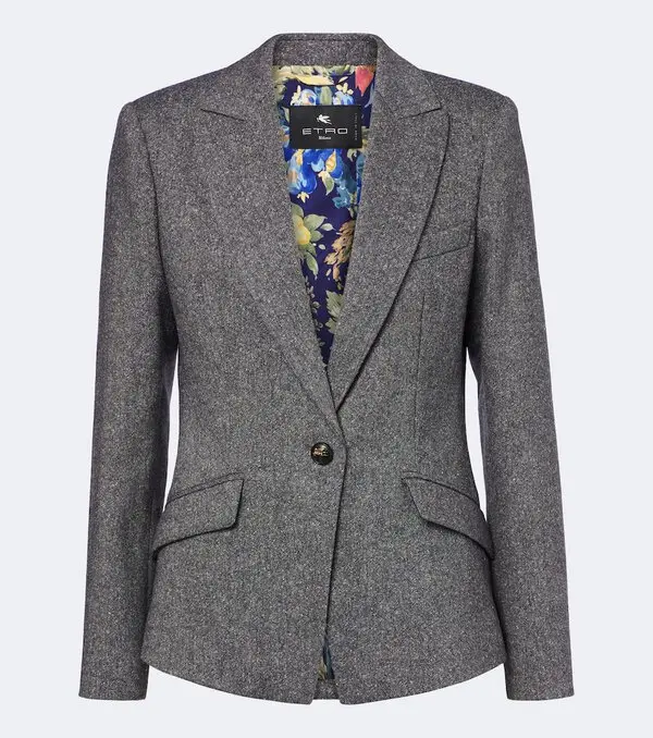 Etro Wool And Silk-blend Blazer - Grey