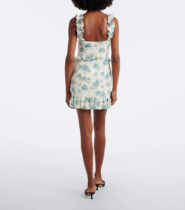 Alessandra Rich Ruffled Floral Silk Crepe De Chine Mini Dress - White