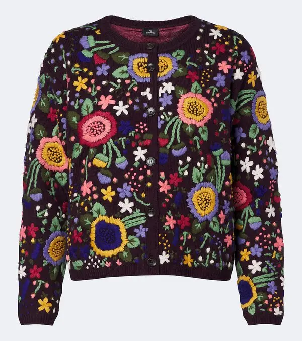 Etro Floral Embroidered Wool Cardigan - Multicoloured