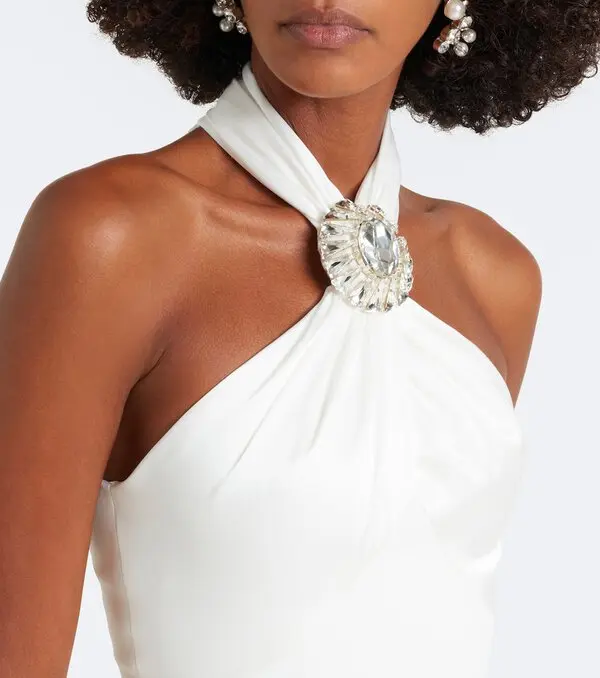 David Koma Embellished Halterneck Satin-trimmed Gown