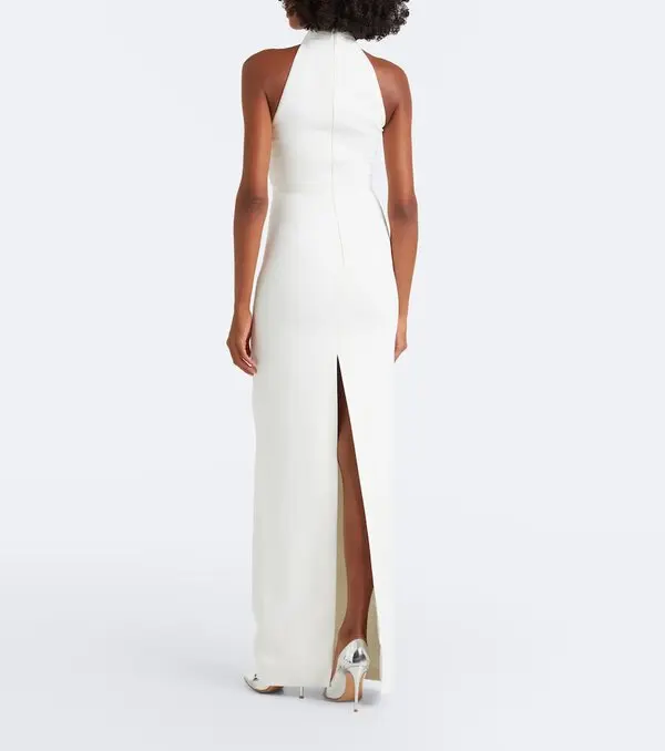 David Koma Embellished Halterneck Satin-trimmed Gown