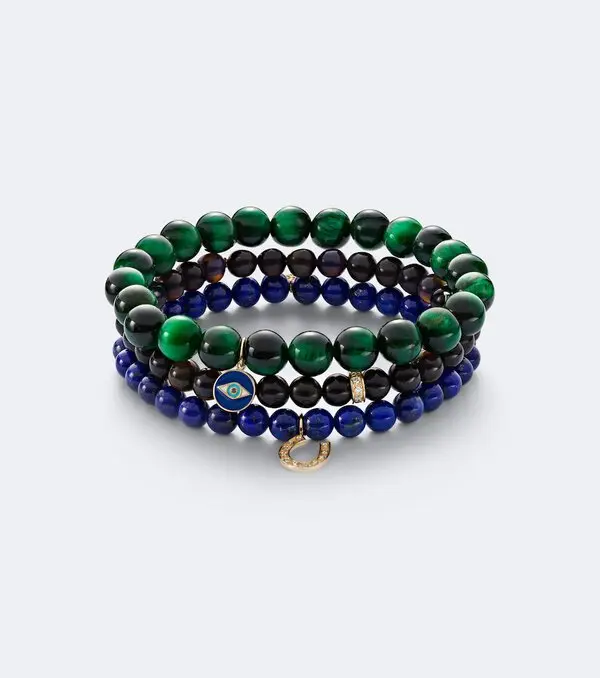 SYDNEY EVAN Set Of 3 14kt Gold Beaded Bracelets With Gemstones - Multicoloured