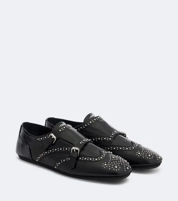 Fendi Studded Leather Monk Strap Shoes - Black