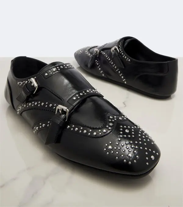 Fendi Studded Leather Monk Strap Shoes