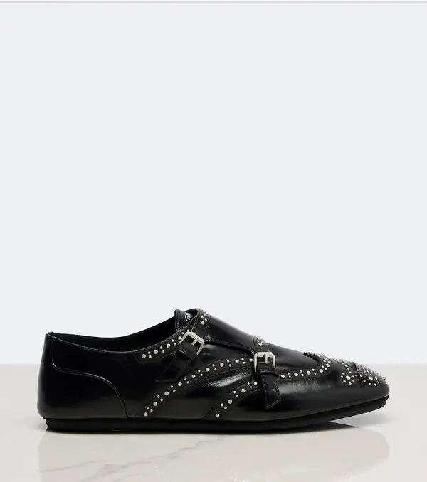 Fendi Studded Leather Monk Strap Shoes - Black