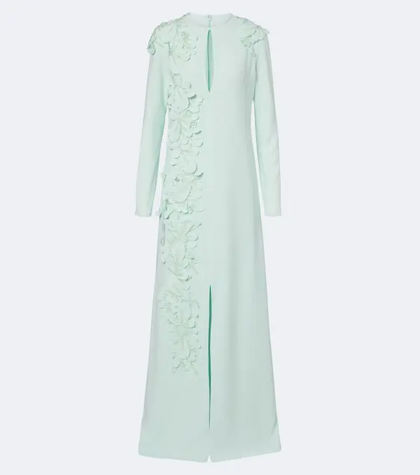 Costarellos Verana Embellished Floral-applique Crepe Gown - Turquoise