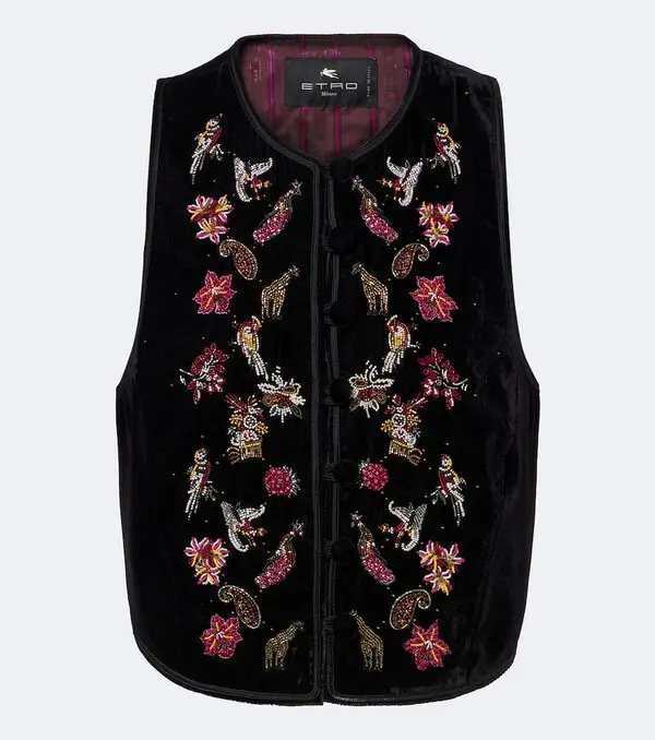 Etro Beaded Velvet Vest - Black