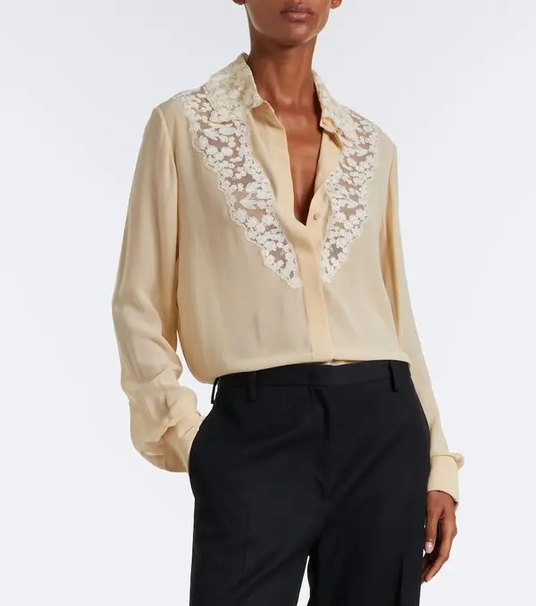 Fendi Silk Georgette Lace-trimmed Shirt