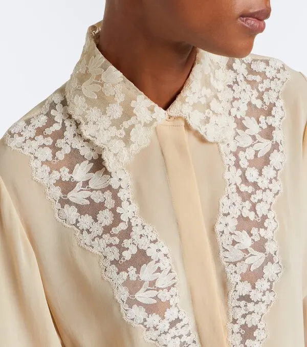 Fendi Silk Georgette Lace-trimmed Shirt