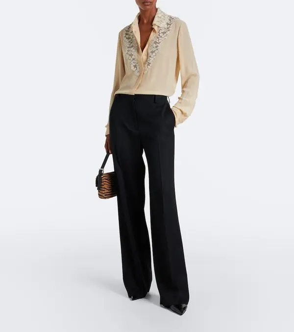 Fendi Silk Georgette Lace-trimmed Shirt