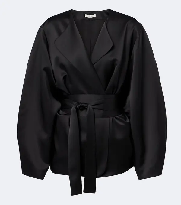 THE SEI Belted Silk Blouson Jacket - Black