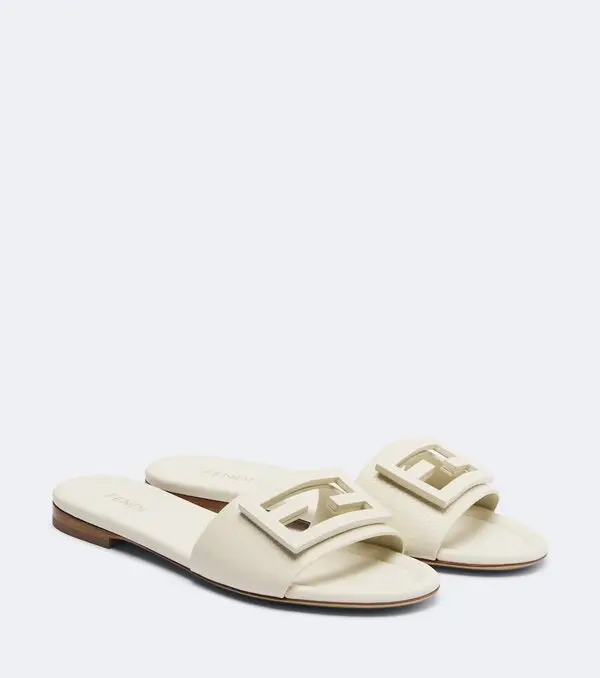 Fendi Ff Leather Slides - White