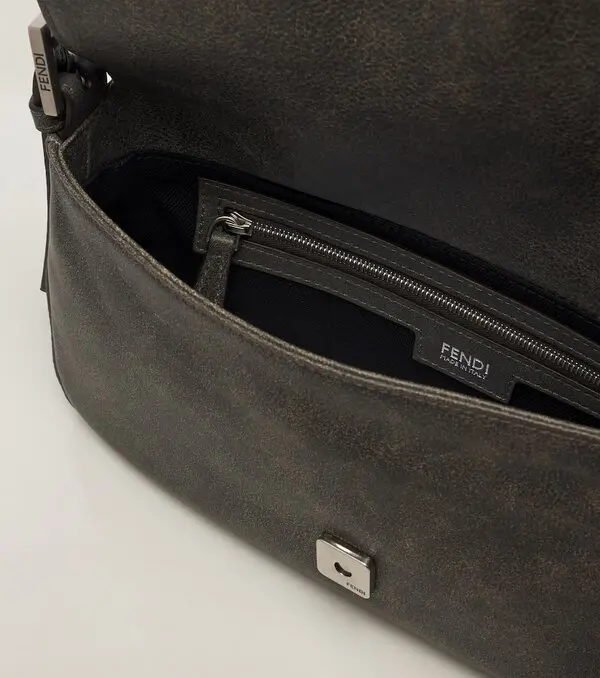 Fendi Baguette® 26424 Biker Small Leather Shoulder Bag - Black