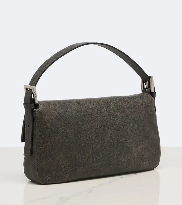 Fendi Baguette® 26424 Biker Small Leather Shoulder Bag - Black