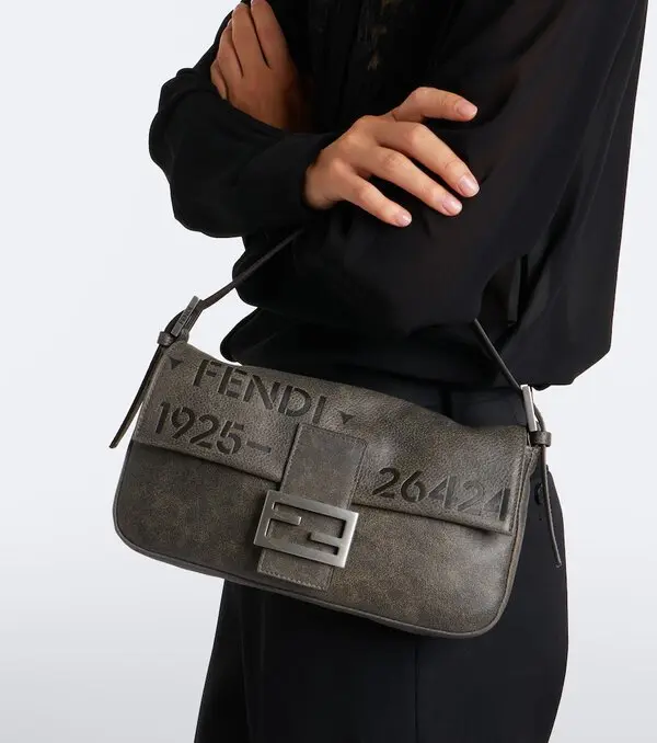 Fendi Baguette® 26424 Biker Small Leather Shoulder Bag - Black