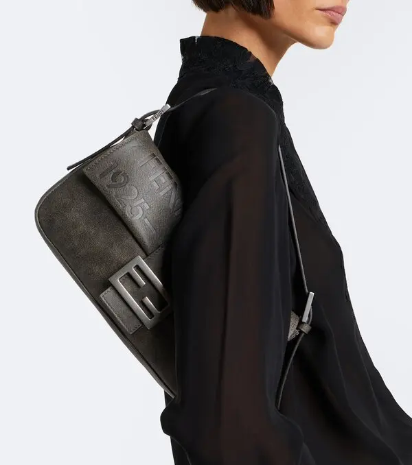 Fendi Baguette® 26424 Biker Small Leather Shoulder Bag - Black