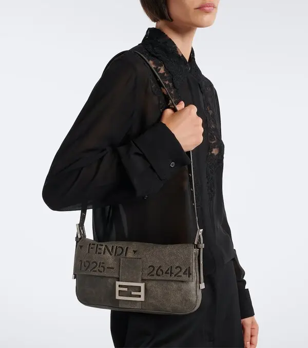 Fendi Baguette® 26424 Biker Small Leather Shoulder Bag - Black