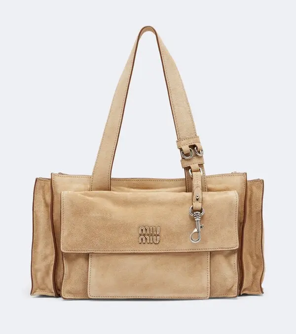 Miu Miu Utilitaire Suede Shoulder Bag - Beige