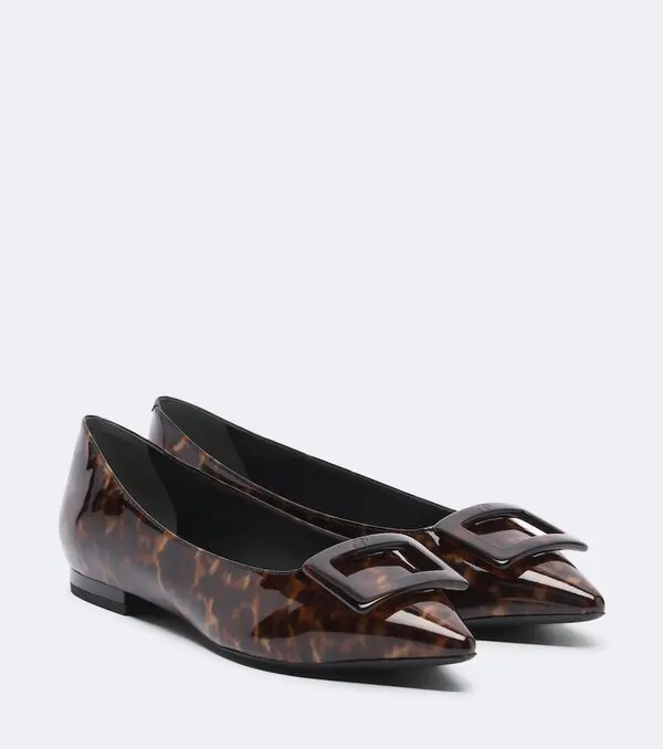 ROGER VIVIER Gommettine Patent Leather Ballet Flats - Brown