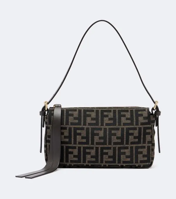 Fendi Zip Top Small Ff Jacquard Canvas Shoulder Bag - Black