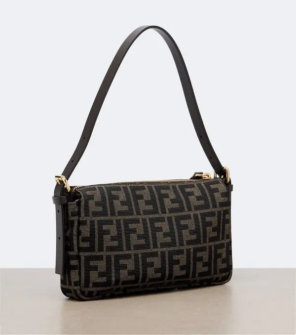 Fendi Zip Top Small Ff Jacquard Canvas Shoulder Bag