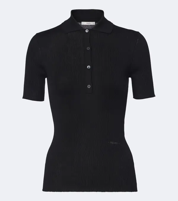 Fendi Ribbed-knit Wool-blend Polo Shirt