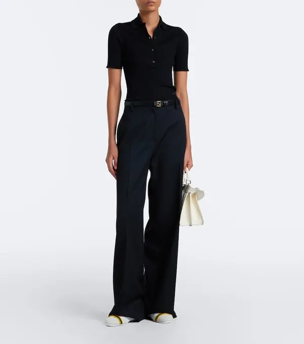 Fendi Ribbed-knit Wool-blend Polo Shirt
