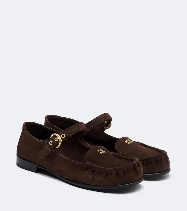Miu Miu Suede Ballerina Flats - Brown