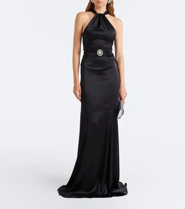 David Koma Embellished Halterneck Satin Gown