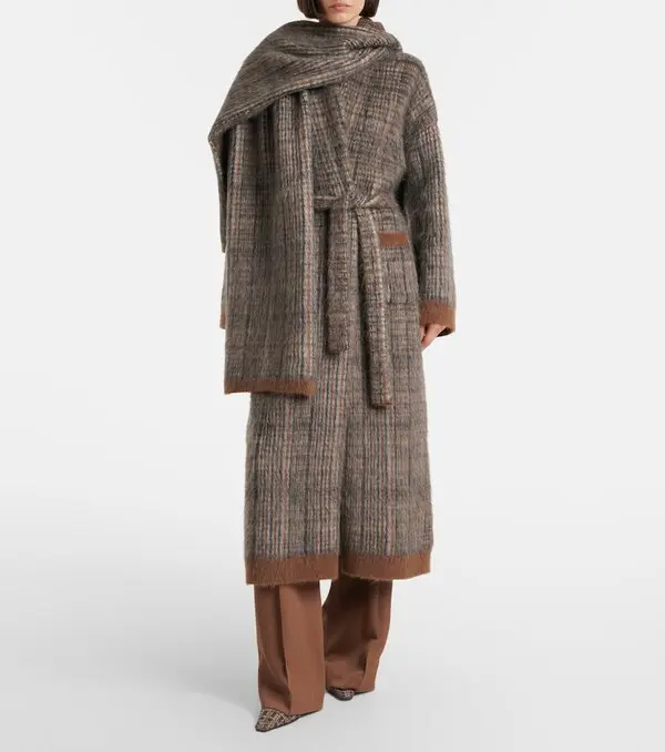 Brunello Cucinelli Checked Mohair And Wool-blend Wrap Cardigan