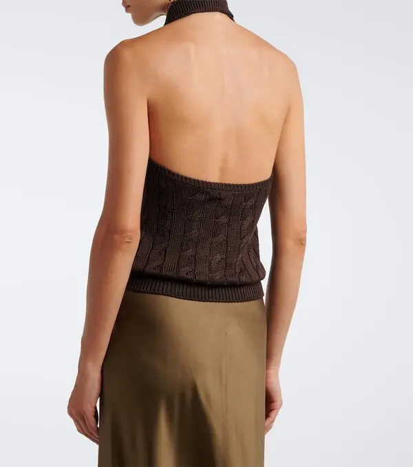 Ralph Lauren Cable-knit Silk Halterneck Top
