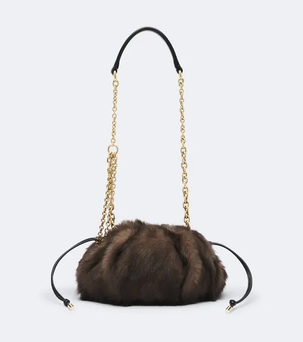 Chloé Plisse Shearling Shoulder Bag