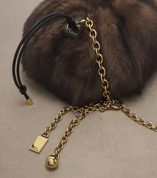 Chloé Plisse Shearling Shoulder Bag