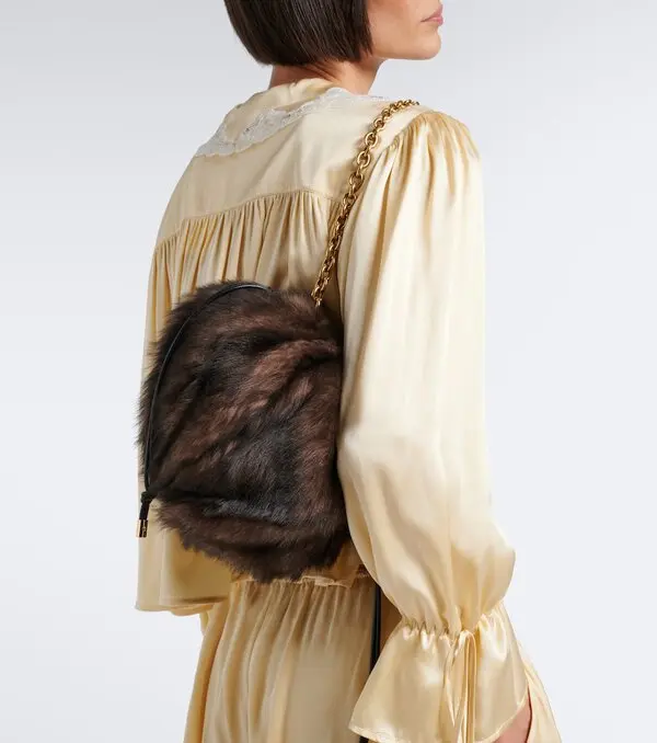 Chloé Plisse Shearling Shoulder Bag