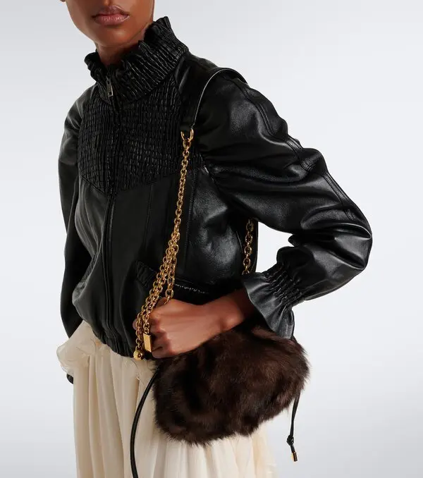 Chloé Plisse Shearling Shoulder Bag
